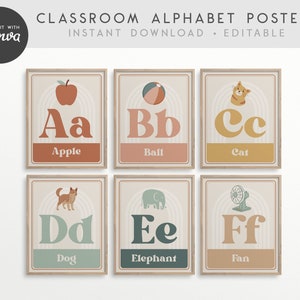 Alphabet Classroom Editable Posters Letter Printables Boho - Etsy