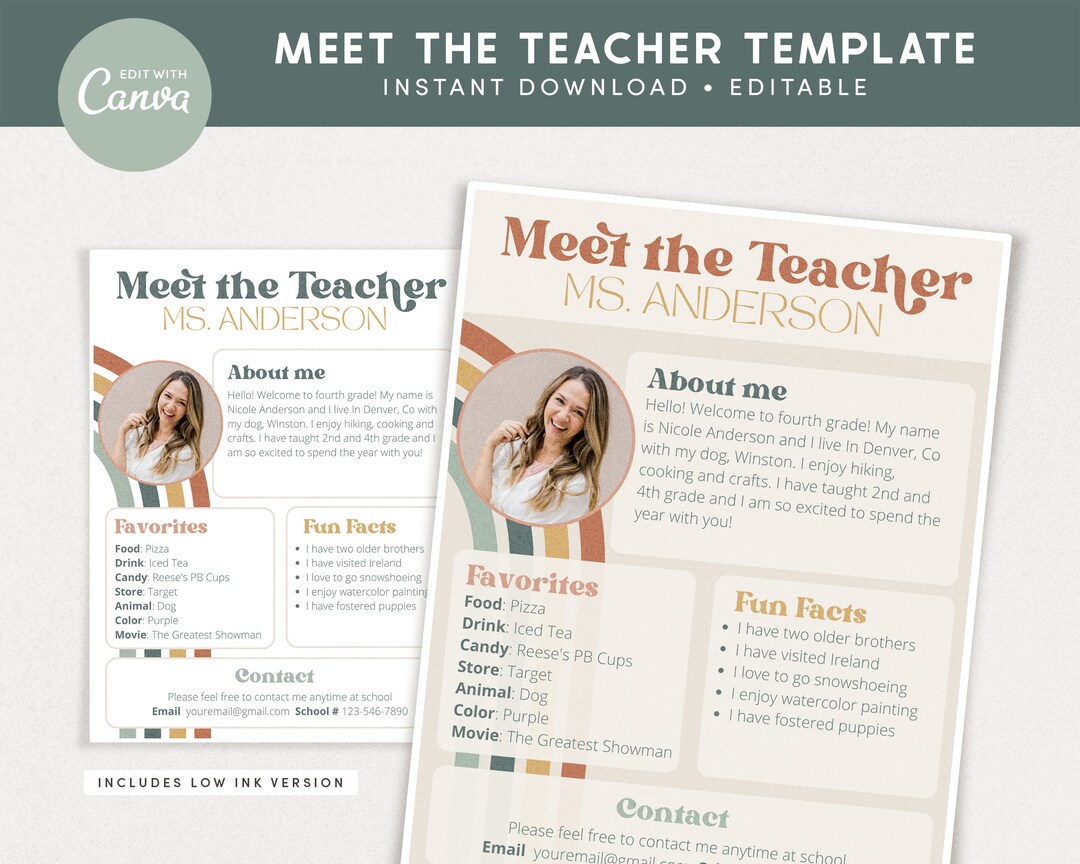 Meet the Teacher Classroom Printable Template, Teacher Introduction ...
