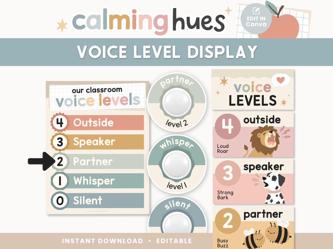 Voice Level Chart Classroom Display | Editable Canva Poster | Calming ...