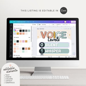 Voice Level Chart Classroom Printable Display, Editable in Canva, Cute ...
