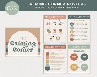Calming Corner Editable Classroom Printables, Neutral Boho Canva ...