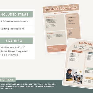Classroom Newsletter Editable Templates, Back to School, Modern Boho ...