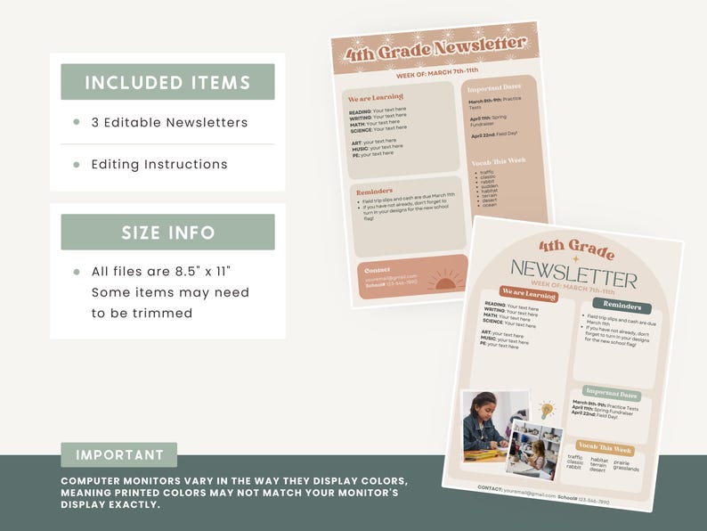 Classroom Newsletter Editable Templates, Back to School, Modern Boho ...