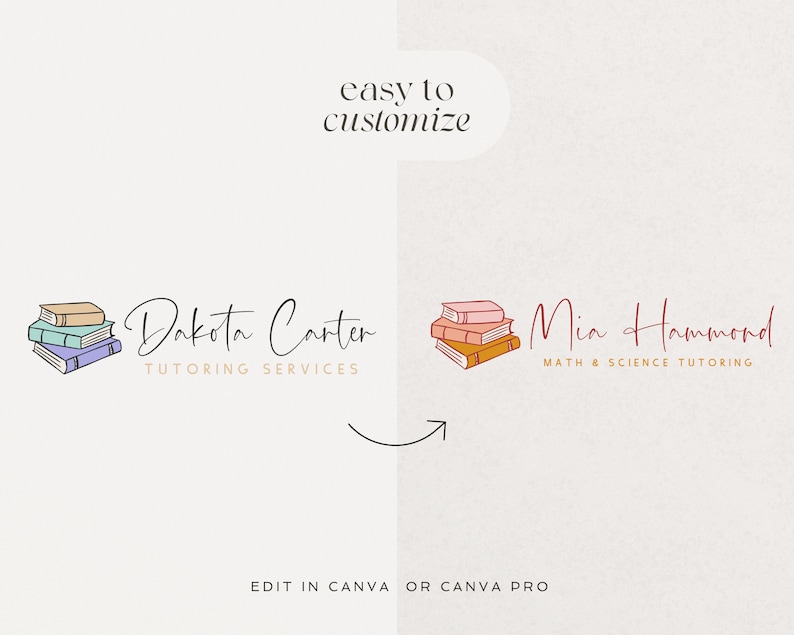 Editable Logo Design, DIY Canva Tutoring Signature Logo, School ...