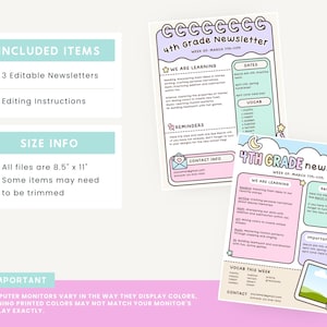 Classroom Newsletter Editable Templates, Back to School, Planner ...
