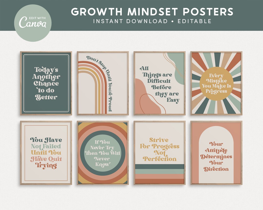 Growth Mindset Editable Classroom Printable Posters Modern - Etsy