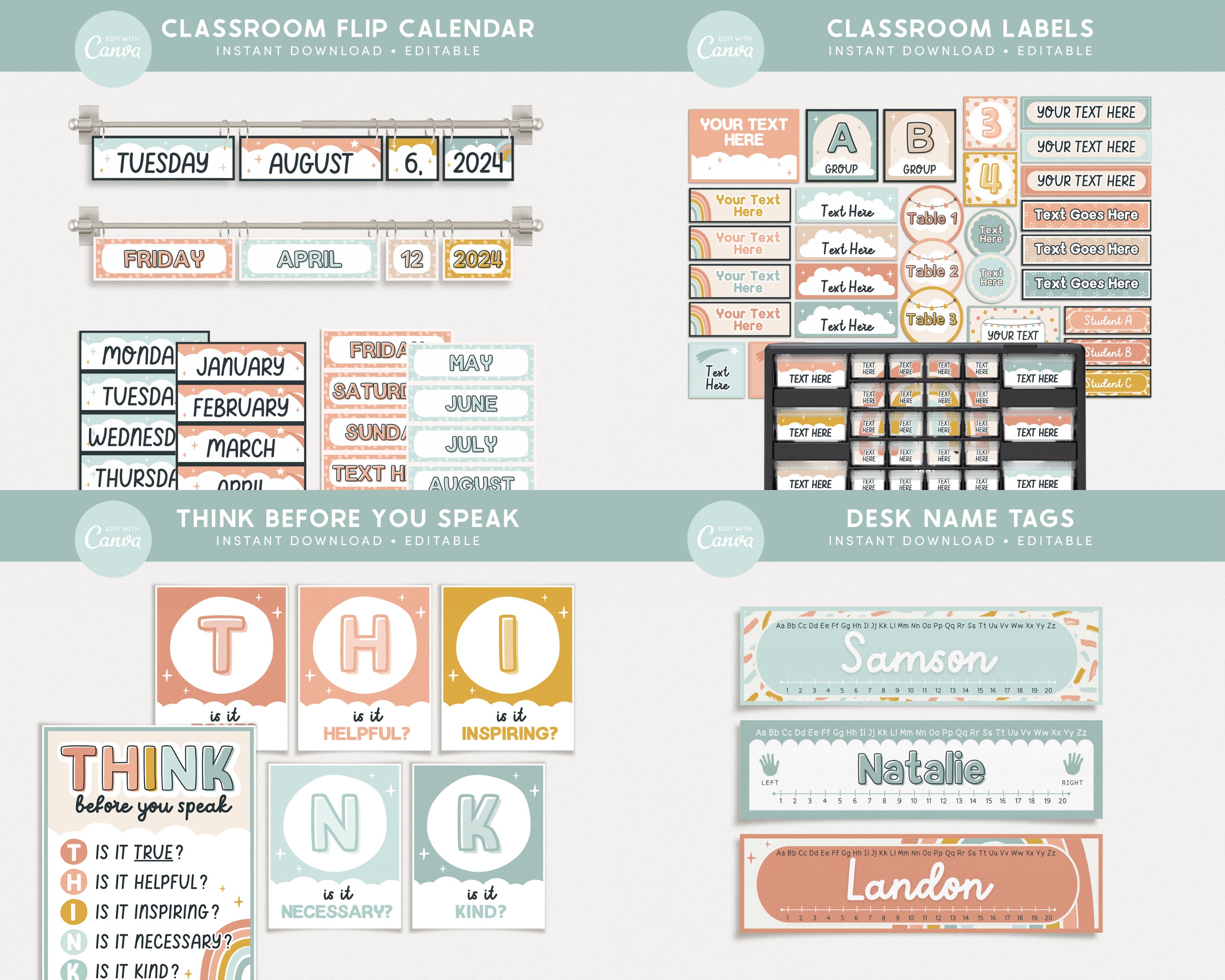 Editable Classroom Soft Clouds Complete Collection Printable Bundle ...