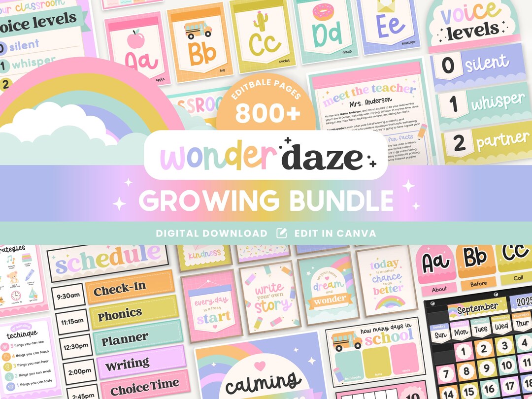 Editable Classroom Wonder Daze GROWING Printable Bundle, Canva ...