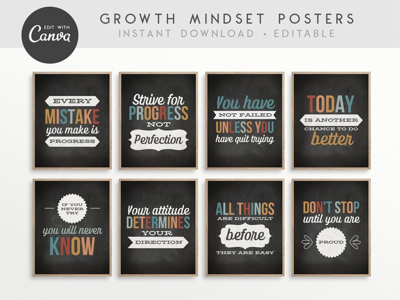 Editable Growth Mindset Classroom Printable Posters Boho - Etsy