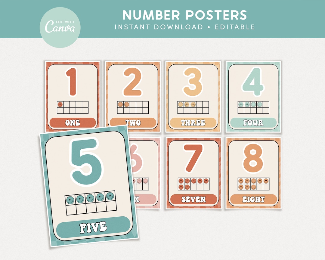 Number Ten Frames Classroom Editable Posters, Groovy Counting Templates ...