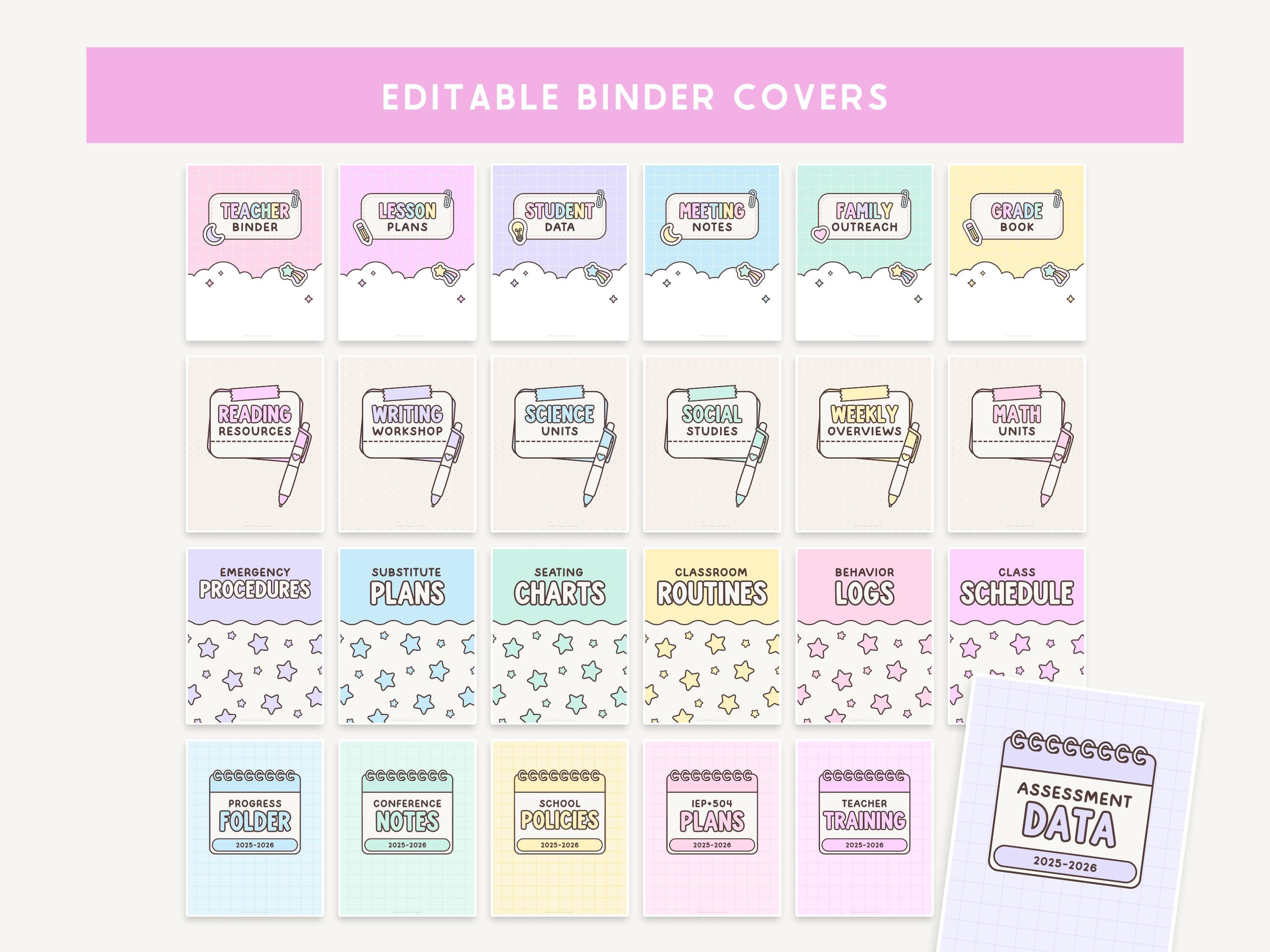 Classroom Binder Covers and Spines, Editable Pastel Cute Teacher ...