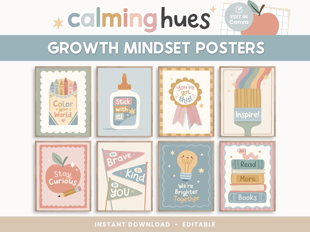 Editable Growth Mindset Posters | Calming Hues Classroom Decor | Canva ...