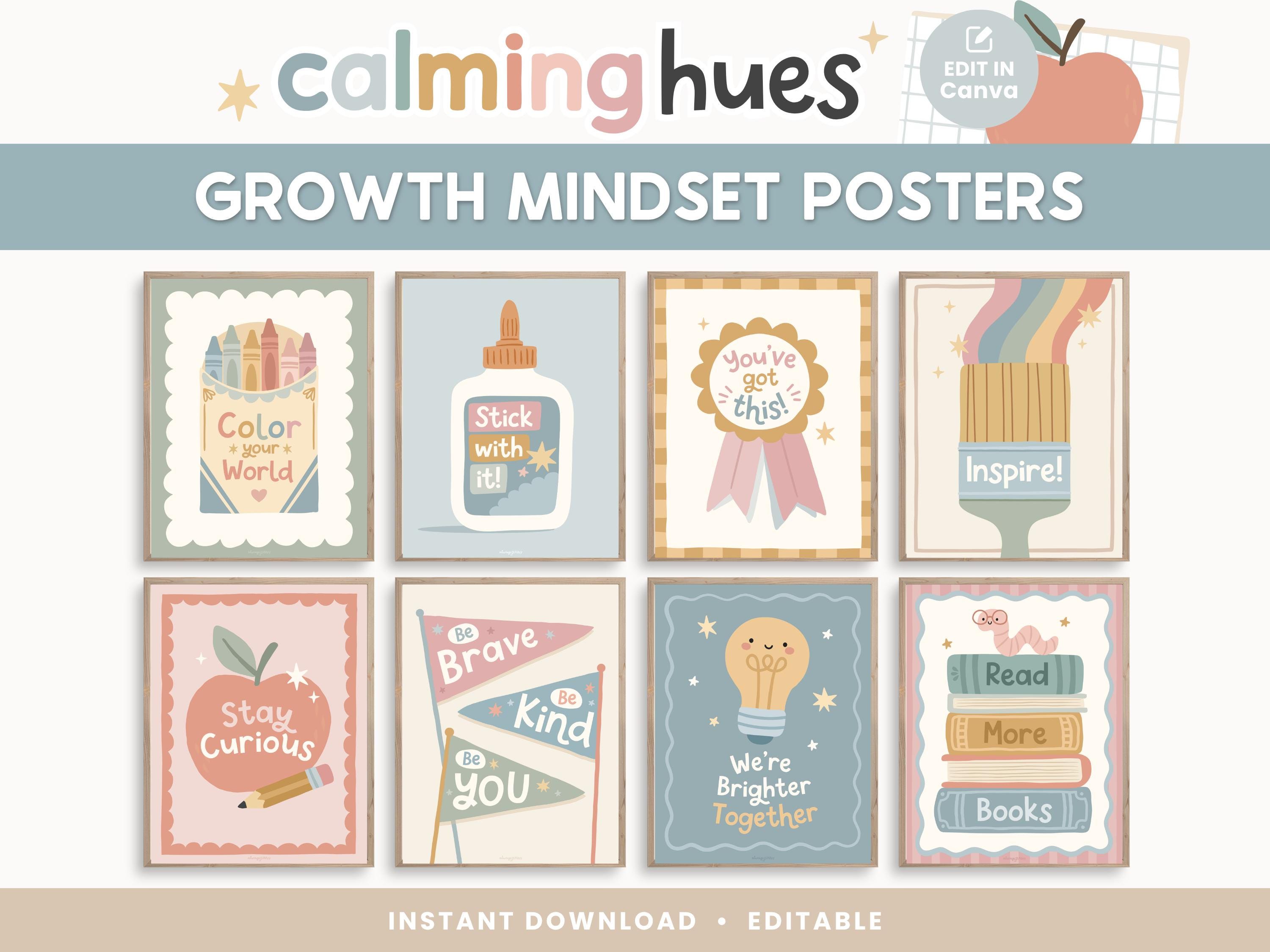 Editable Growth Mindset Posters | Calming Hues Classroom Decor | Canva ...