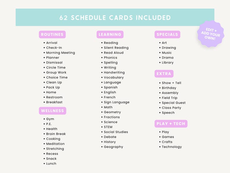 Editable Visual Schedule Cards | Colorful Pastel Classroom Timetable ...