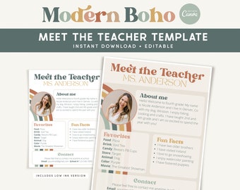 A4 Meet the Teacher Classroom Print at Home Boho Canva Template Teacher ...