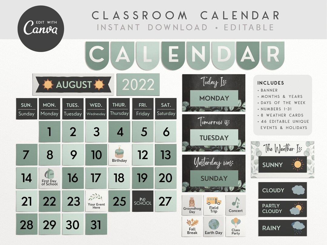 Classroom Calendar Display and Weather Station Editable - Etsy