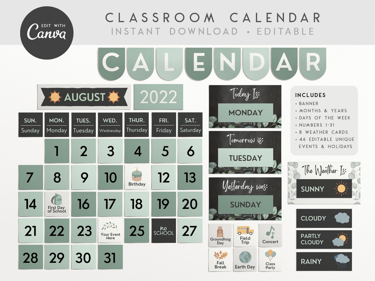 Classroom Calendar Display and Weather Station Editable - Etsy