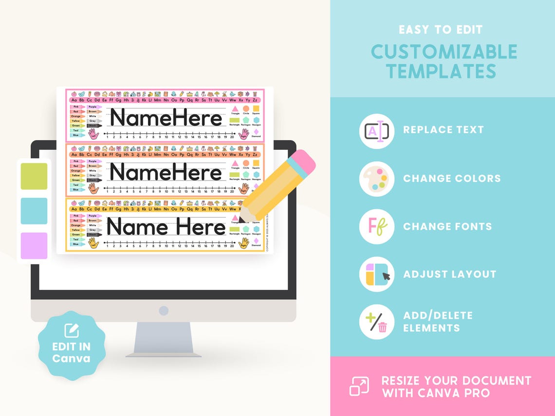 Editable Desk Name Tags for Students | Bright Printable Name Plates for ...