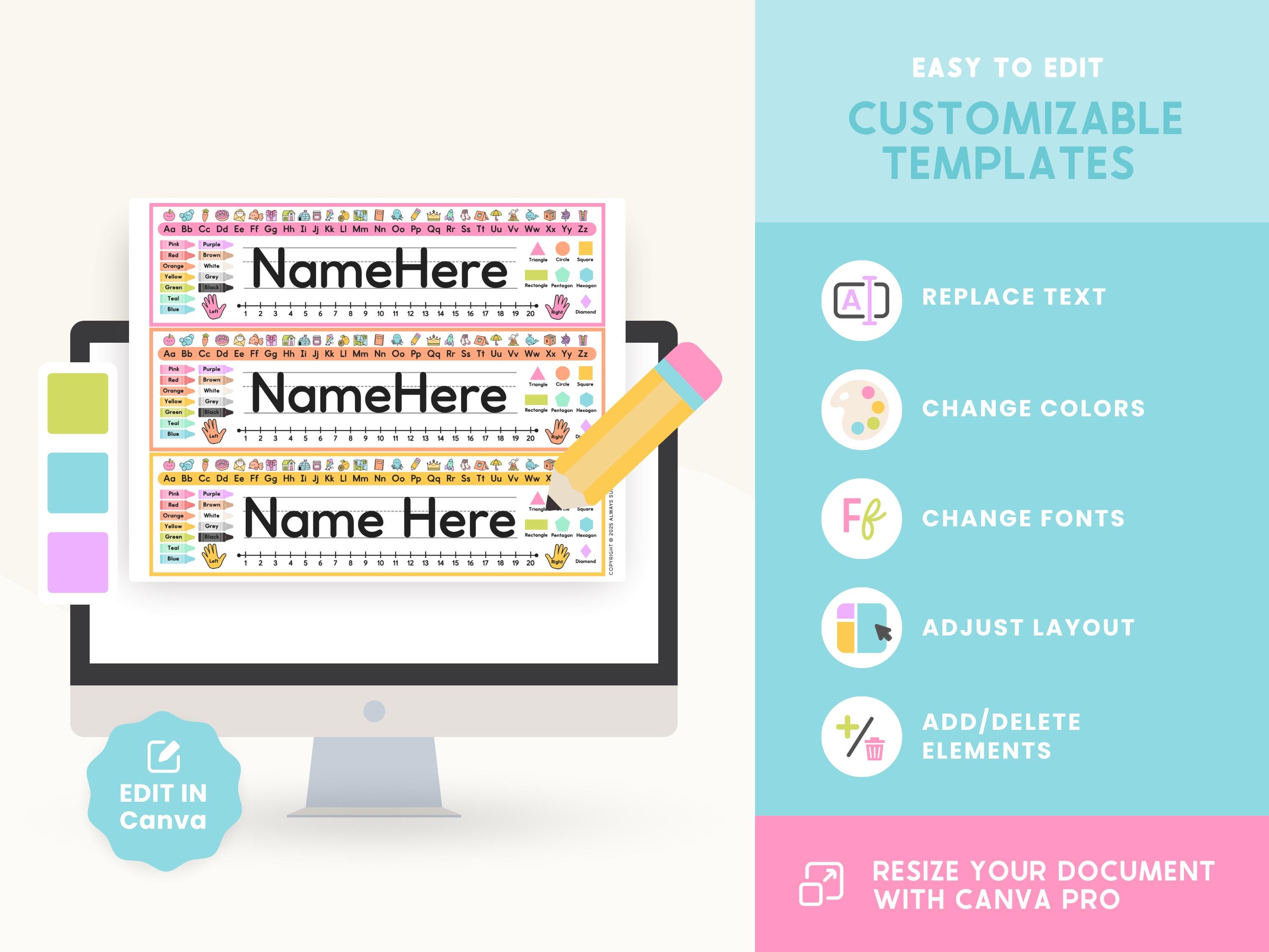 Editable Desk Name Tags for Students | Bright Printable Name Plates for ...