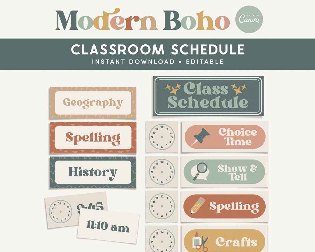 Classroom Schedule, Editable Modern Boho Canva Template, Classroom ...