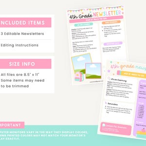 Classroom Newsletter Editable Templates, Back to School, Rainbow ...