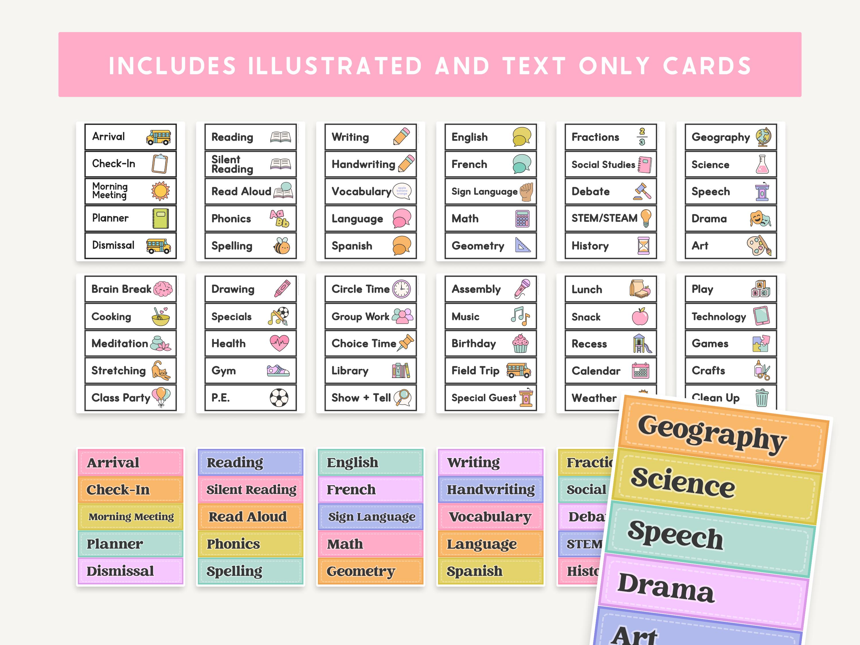 Editable Visual Schedule Cards | Colorful Classroom Timetable Display ...