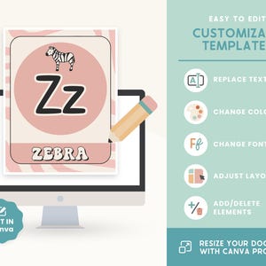 Alphabet Classroom Editable Posters, Groovy Letter Templates, Retro ...