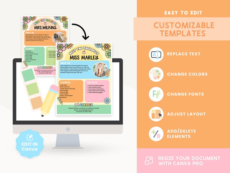 Editable Meet the Teacher Template | Retro Sunshine Canva Template ...