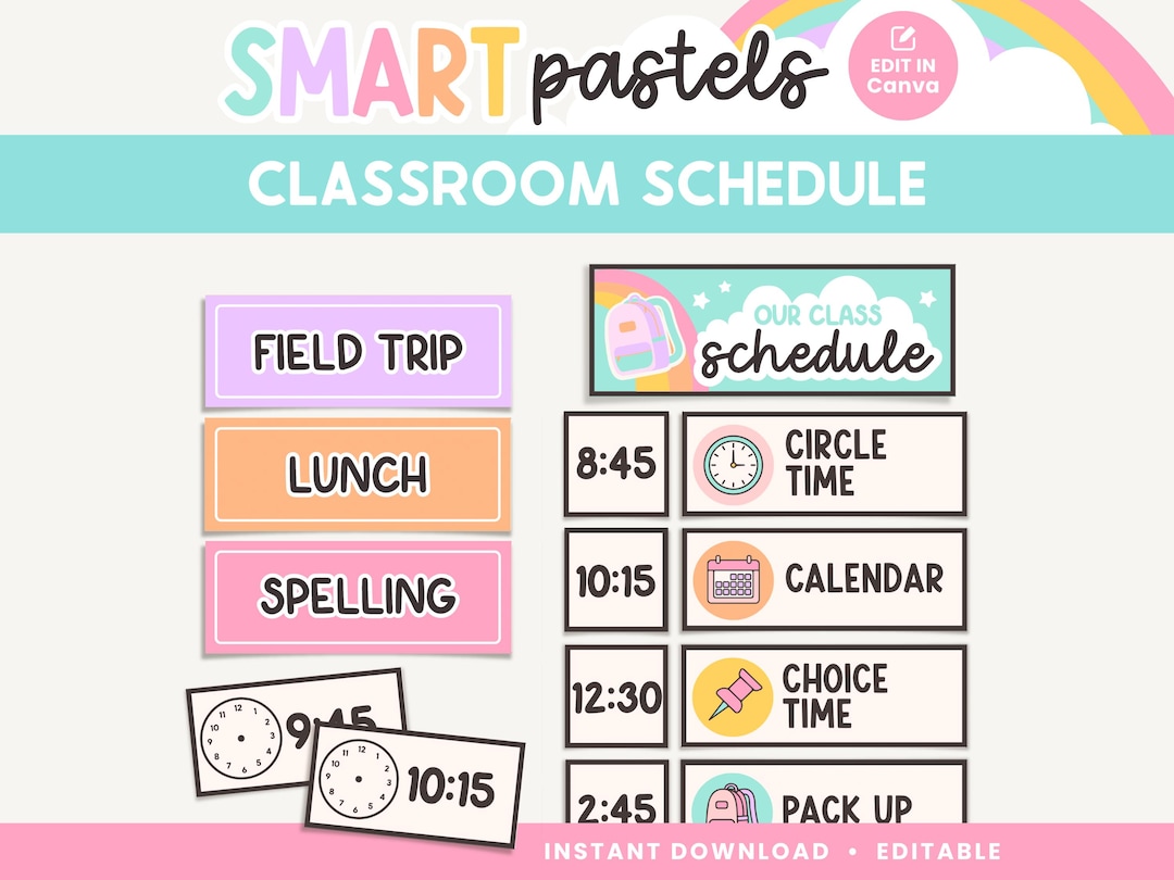 Classroom Visual Schedule, Editable Canva Template, Bright Pastel ...