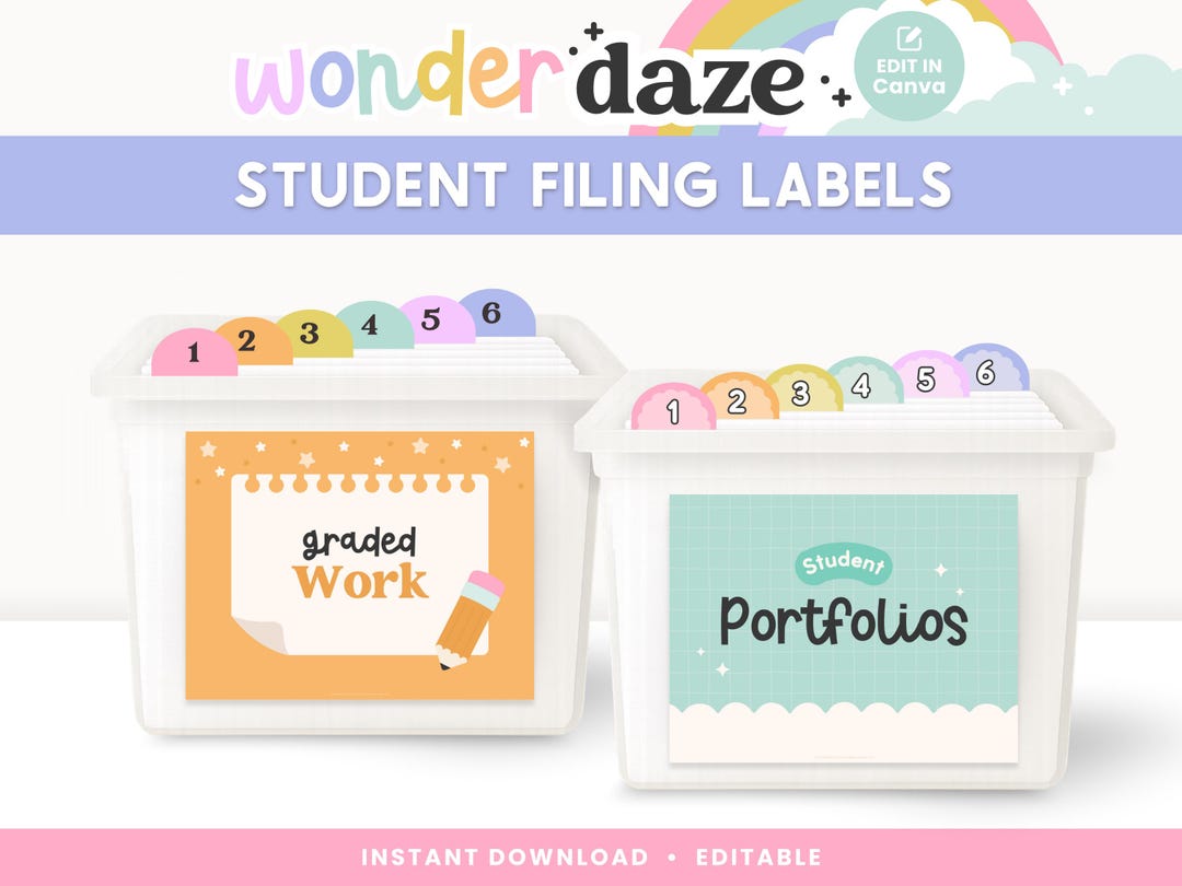 Editable Student Filing Labels | Canva Templates for Classroom ...
