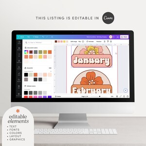 Classroom Birthday Printable Display, Editable in Canva, Groovy Retro ...