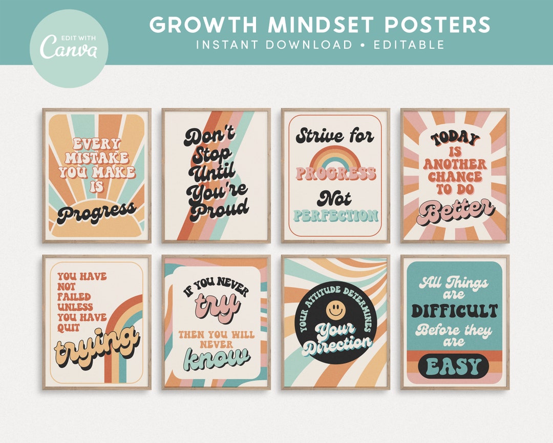 Growth Mindset Editable Classroom Printable Posters Groovy - Etsy