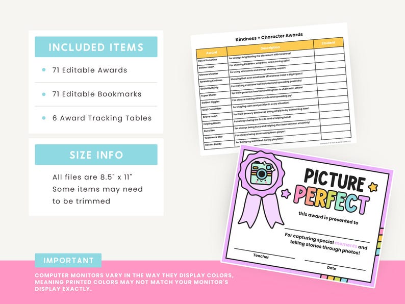 Editable Classroom End of Year Awards & Matching Bookmarks | Student ...