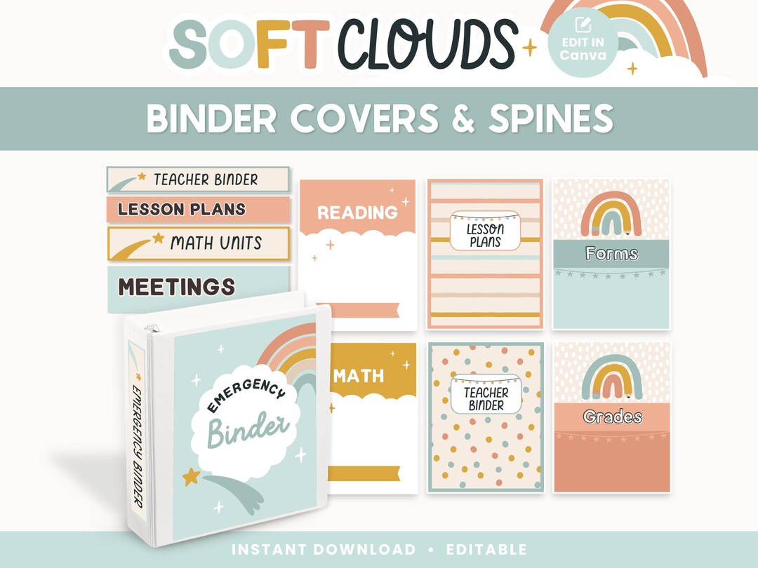 Classroom Binder Covers and Spines, Editable Pastel Rainbow Teacher ...
