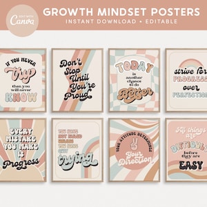 Growth Mindset Editable Classroom Printable Posters, Groovy Retro ...
