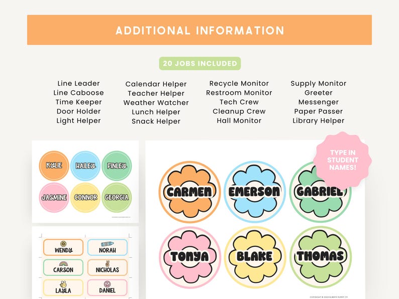 Retro Sunshine Classroom Job Display | Editable Canva Classroom Jobs ...