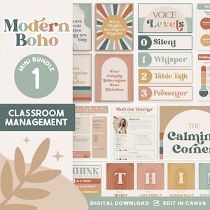 Editable Classroom Management Printable Bundle, Modern Boho Canva ...