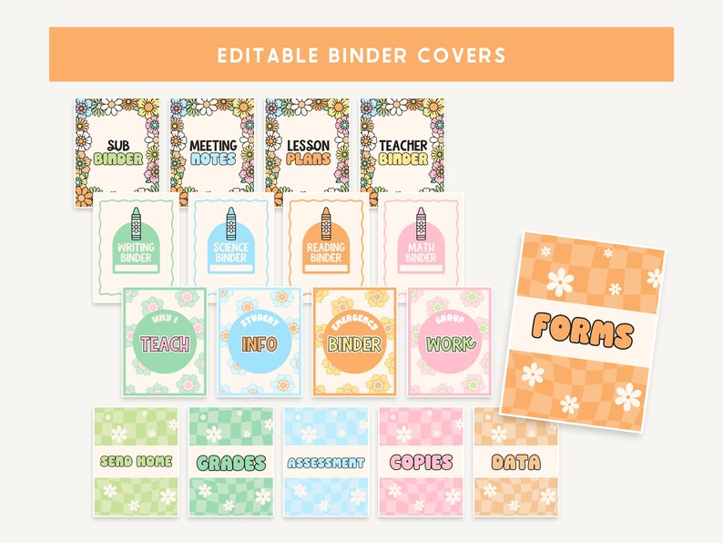 Classroom Binder Covers and Spines, Editable Groovy Retro Teacher ...