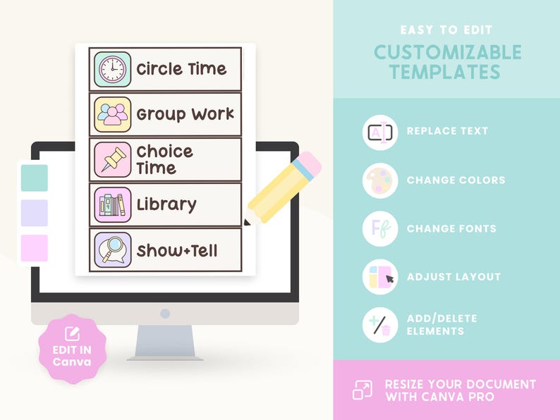 Editable Visual Schedule Cards | Colorful Pastel Classroom Timetable ...