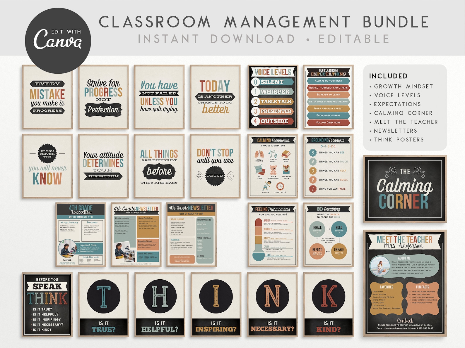 25 Editable Classroom Management Printable Bundle Boho Growth - Etsy