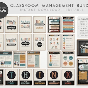 25 Editable Classroom Management Printable Bundle, Boho Growth Mindset ...