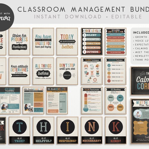 25 Editable Classroom Management Printable Bundle Boho Growth - Etsy
