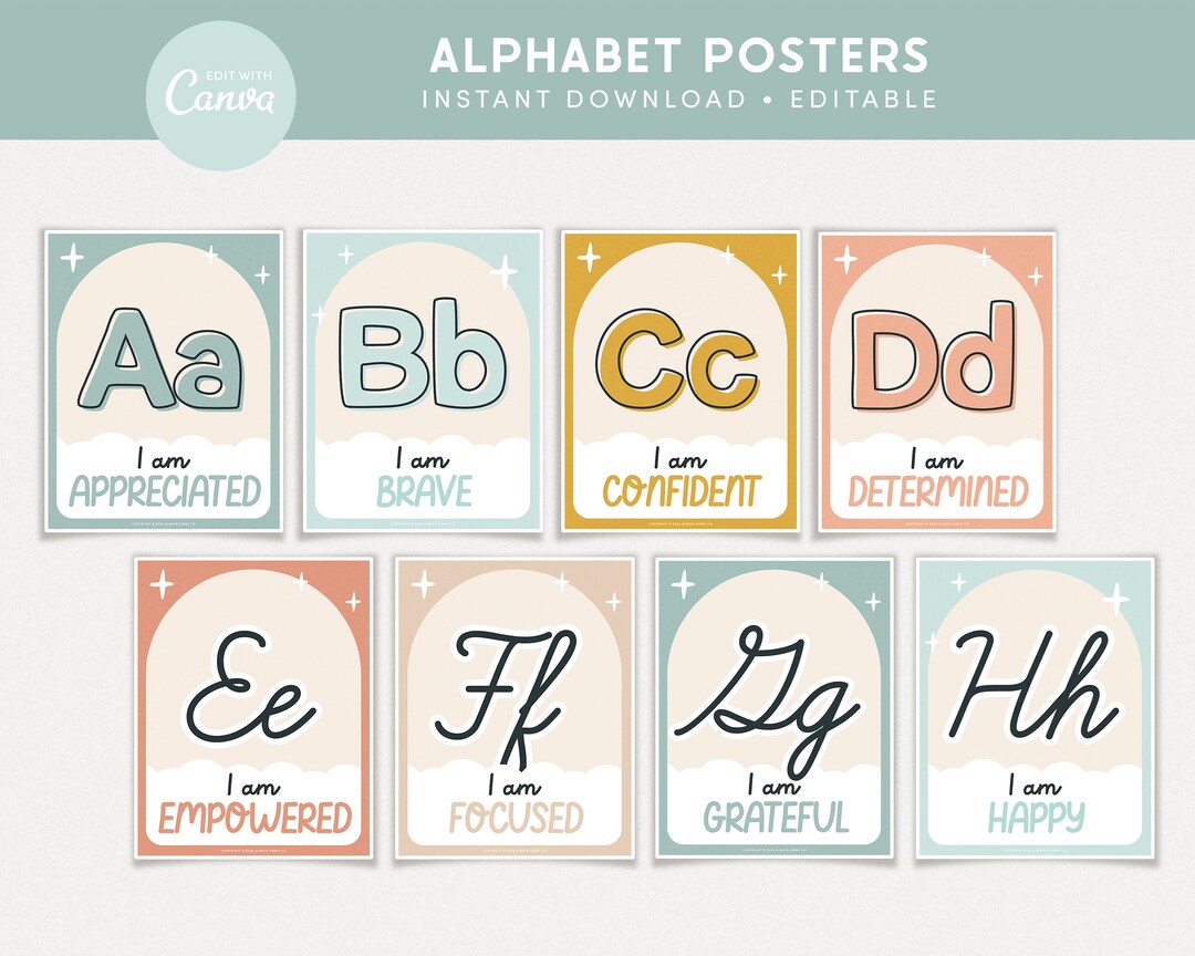 Alphabet Classroom Editable Posters, Pastel Letter Templates, Soft ...