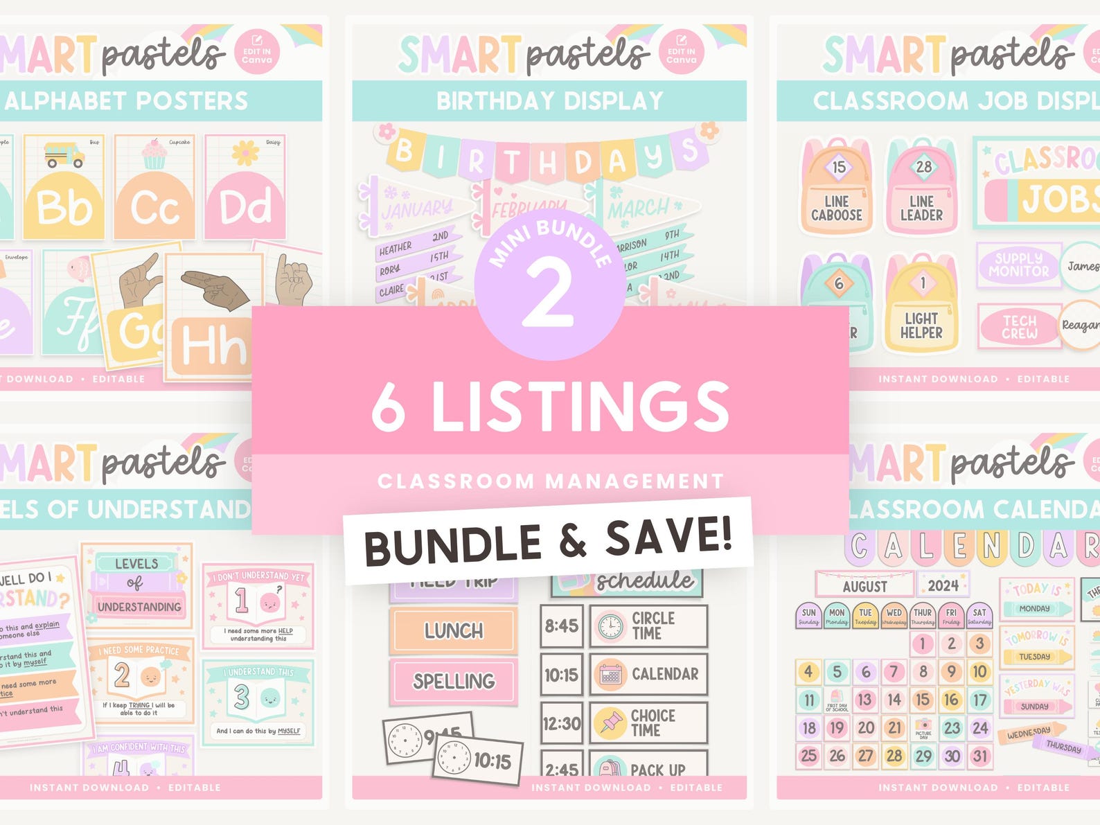 Editable Classroom Display Printable Bundle, Bright Pastels Alphabet ...