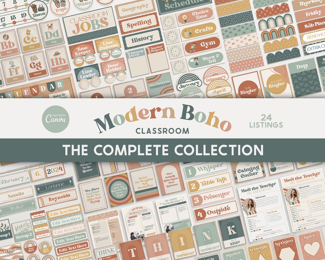 Editable Classroom Modern Boho Complete Collection Printable Bundle ...