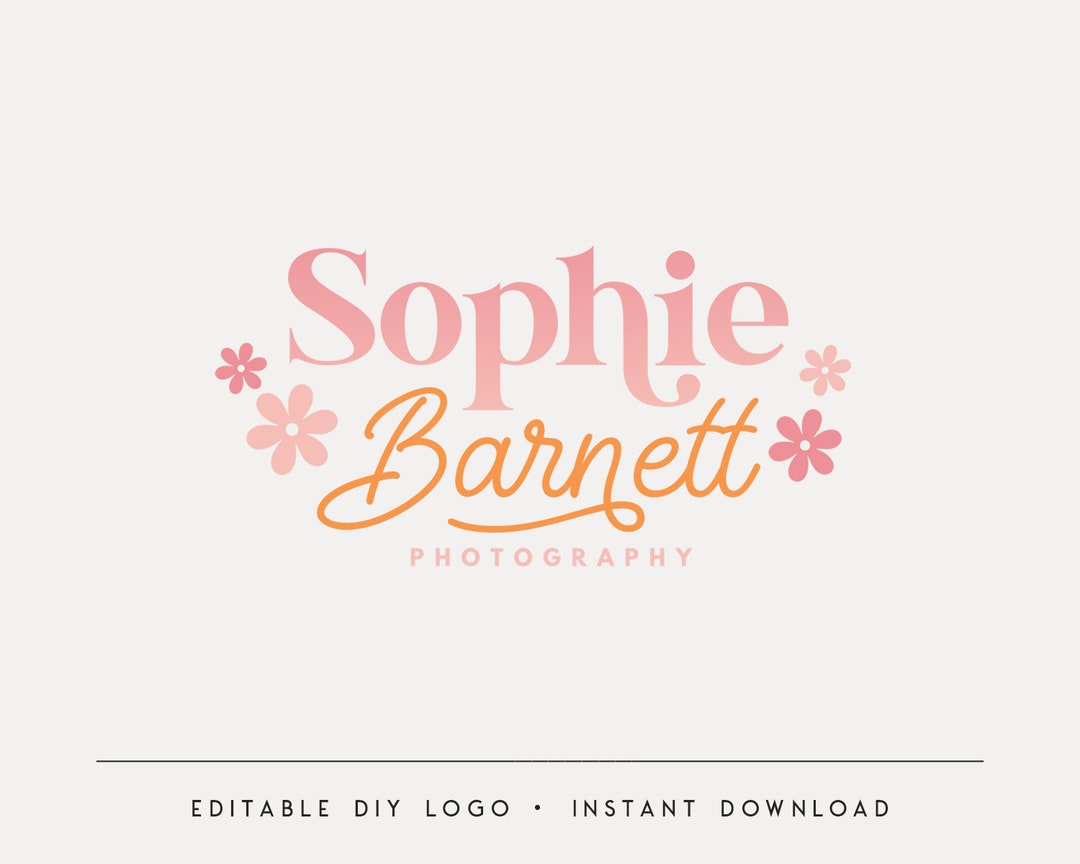 Editable Logo Design, DIY Modern Boho Logo, Elegant Logo, Pink Flower ...