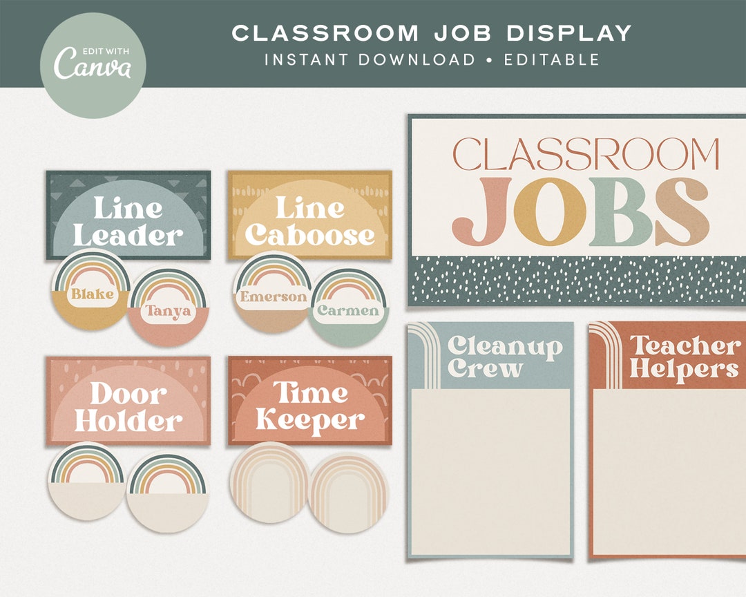 Classroom Job Display Editable Canva Templates Modern Boho - Etsy