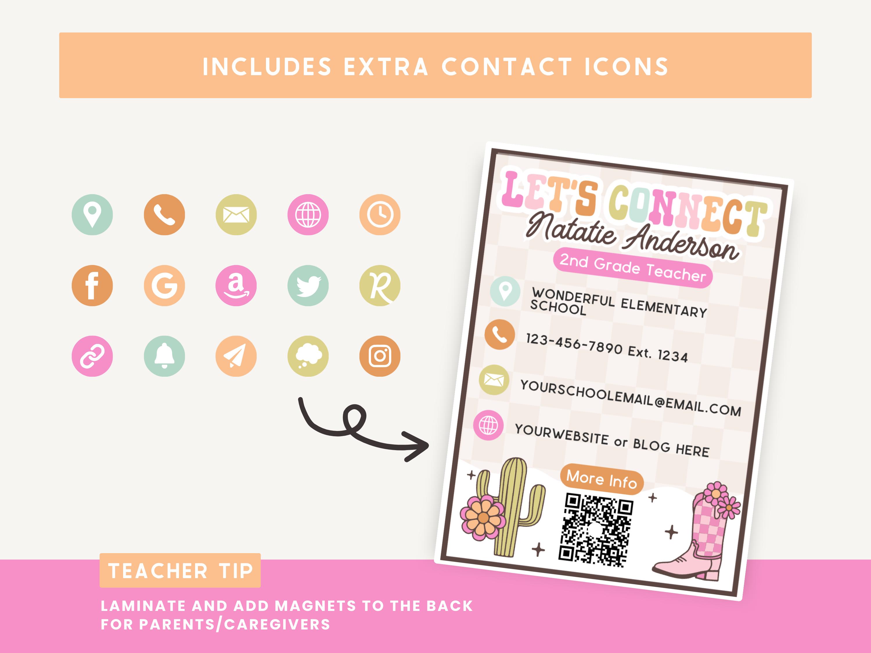 Teacher Contact Cards Classroom Printable Template, Teacher ...