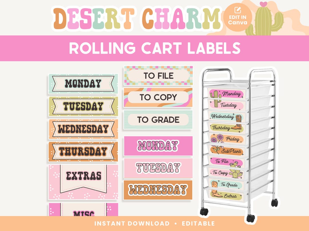 Classroom Rolling Trolley Cart Labels, Editable Teacher Drawer Filing ...