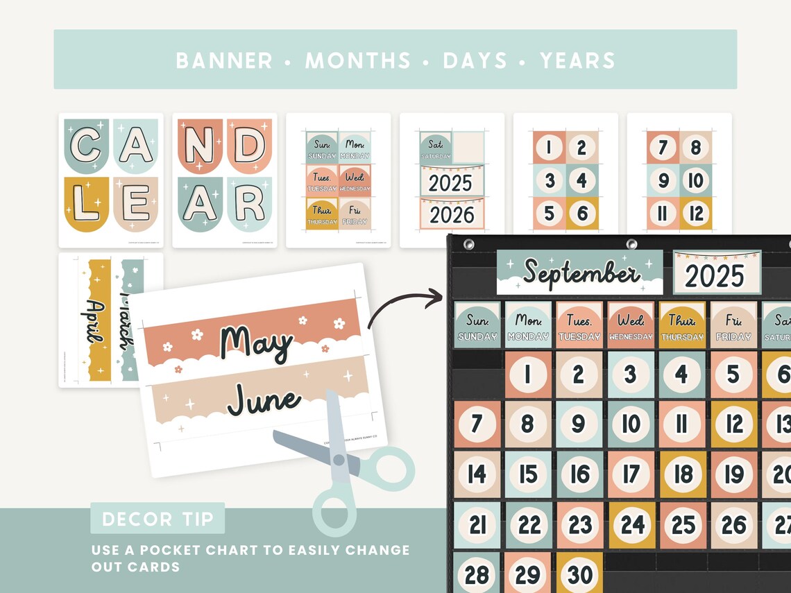 Classroom Calendar Display and Weather Station, Printable Pastel Soft ...